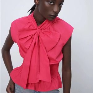 Zara | Tops | Zara Pink Poplin Top With Bow Size Xs New | Poshmark